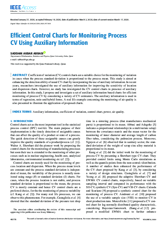(PDF) Efficient Control Charts for Monitoring Process CV Using Auxiliary Information