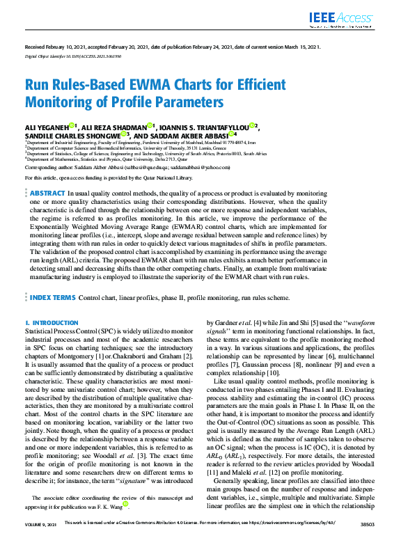 (PDF) Run Rules-Based EWMA Charts for Efficient Monitoring of Profile Parameters | Saddam Abbasi ...
