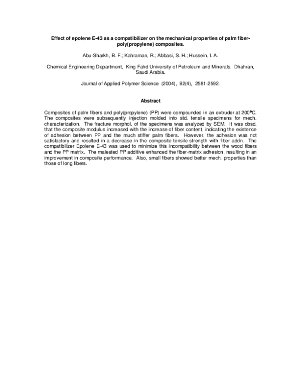 (PDF) Effect of epolene E-43 as a compatibilizer on the mechanical ...