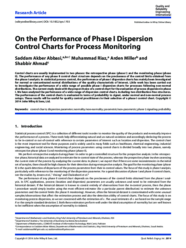 (PDF) On the Performance of Phase I Dispersion Control Charts for ...