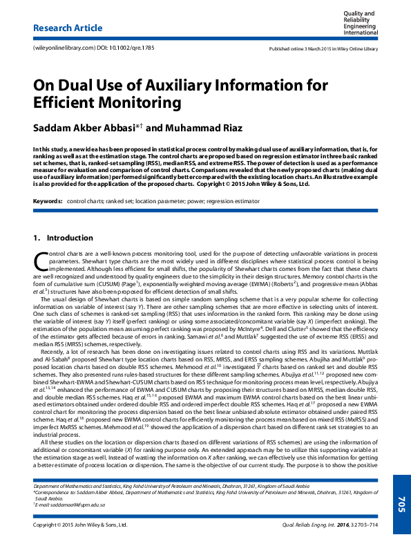 Pdf On Dual Use Of Auxiliary Information For Efficient Monitoring