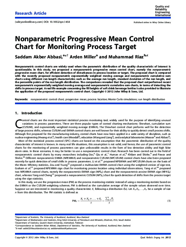 Pdf Nonparametric Progressive Mean Control Chart For Monitoring Process Target