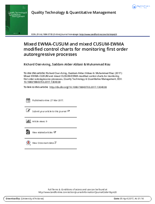 (PDF) Mixed EWMA-CUSUM and mixed CUSUM-EWMA modified control charts for monitoring first order ...