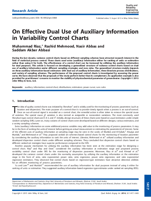 (PDF) On Effective Dual Use of Auxiliary Information in Variability ...