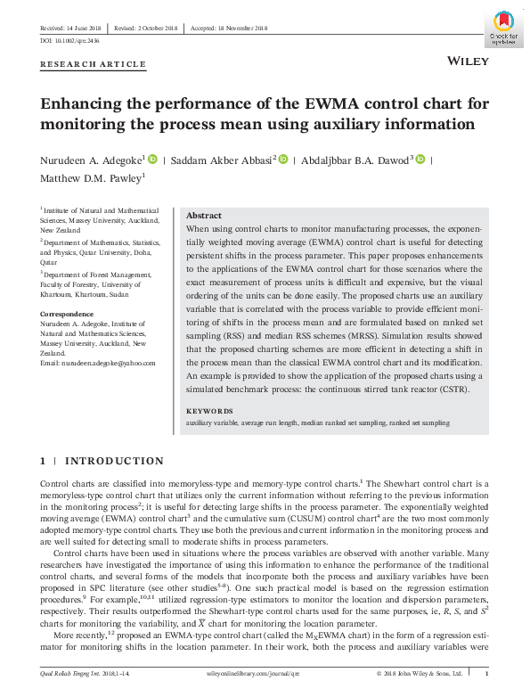 (PDF) Enhancing the performance of the EWMA control chart for monitoring the process mean using ...