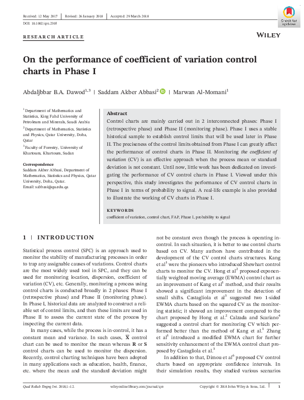 (PDF) On the performance of coefficient of variation control charts in Phase I