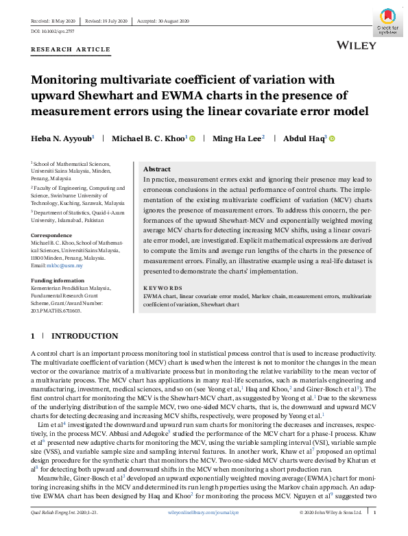 Pdf Monitoring Multivariate Coefficient Of Variation With Upward Shewhart And Ewma Charts In