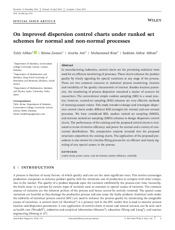 (PDF) On improved dispersion control charts under ranked set schemes for normal and non‐normal ...