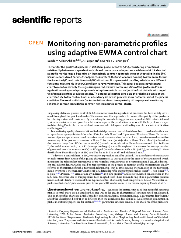 (PDF) Monitoring Non-Parametric Profiles using Adaptive EWMA Control Chart