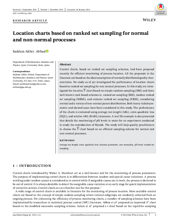 (PDF) Location charts based on ranked set sampling for normal and non‐normal processes