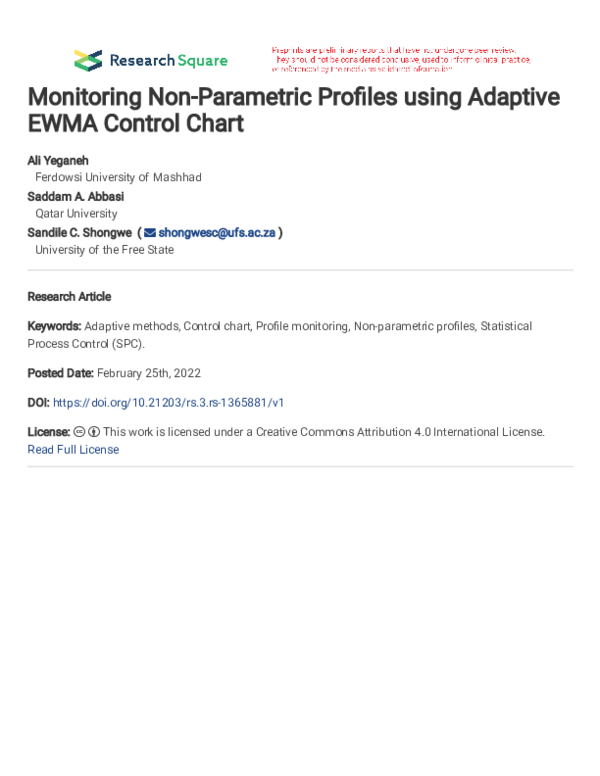 (PDF) Monitoring Non-Parametric Profiles using Adaptive EWMA Control Chart