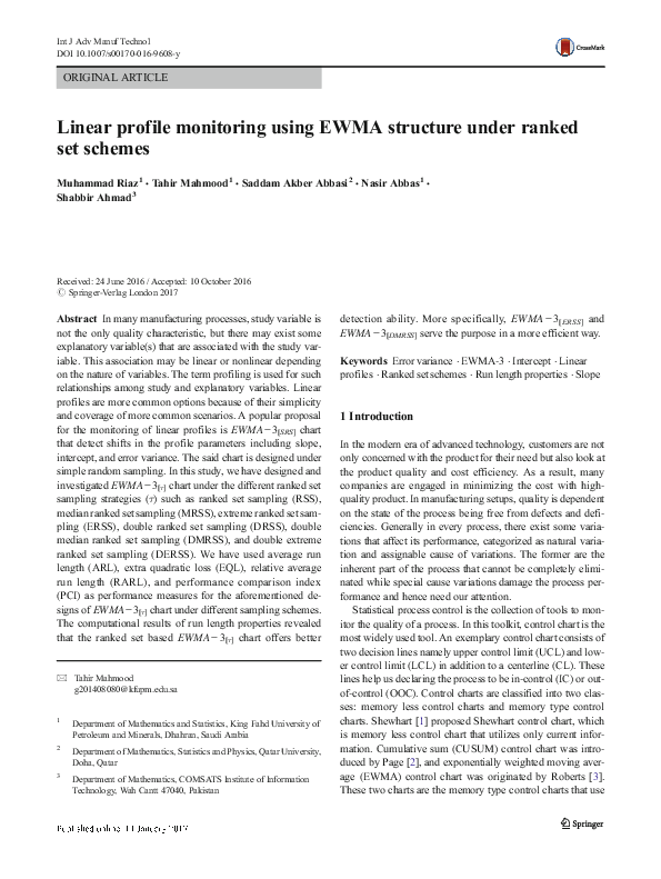 (PDF) Linear profile monitoring using EWMA structure under ranked set schemes