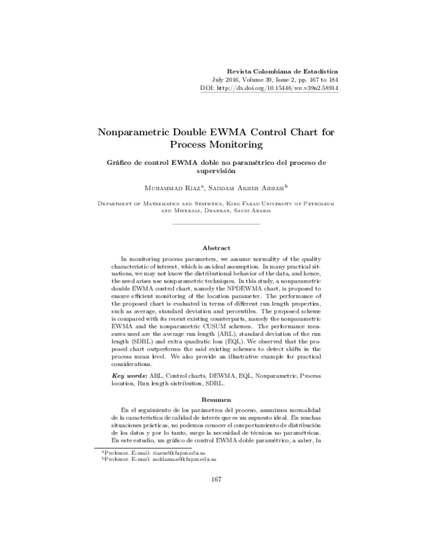 (PDF) Nonparametric Double EWMA Control Chart for Process Monitoring