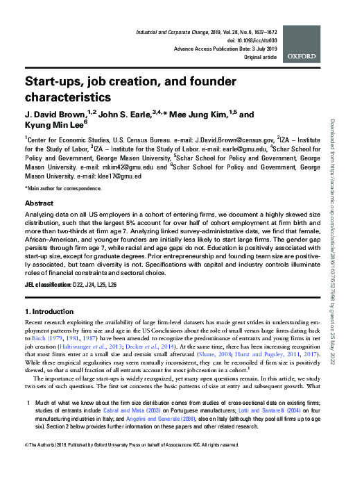 (PDF) Start-ups, job creation, and founder characteristics