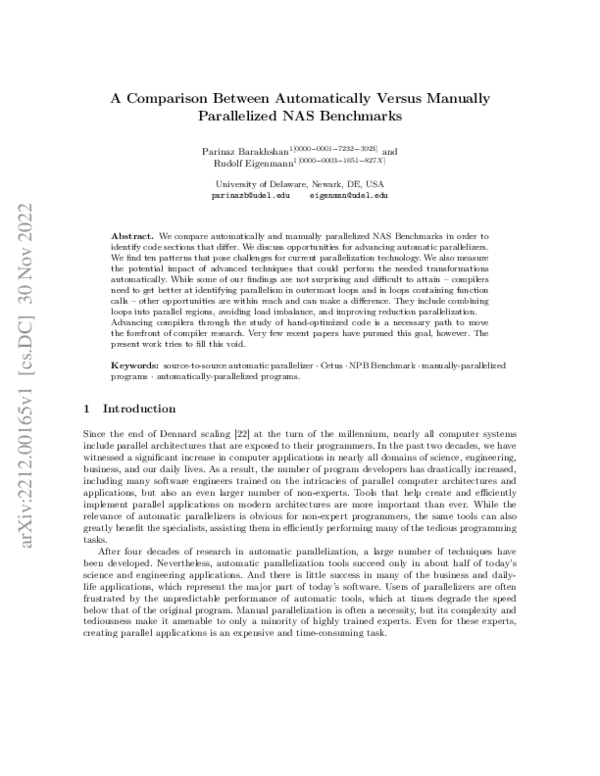 Pdf A Comparison Between Automatically Versus Manually Parallelized