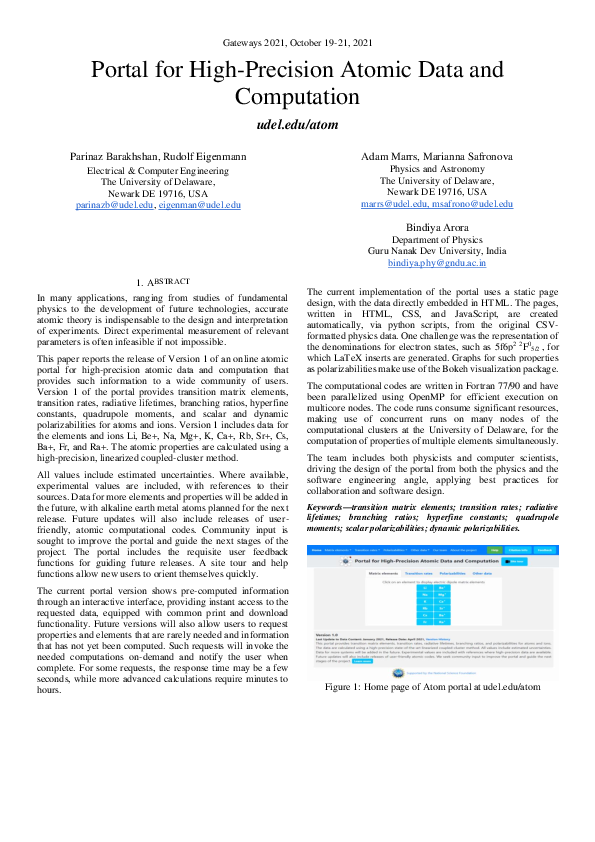 (PDF) Portal for High-Precision Atomic Data and Computation