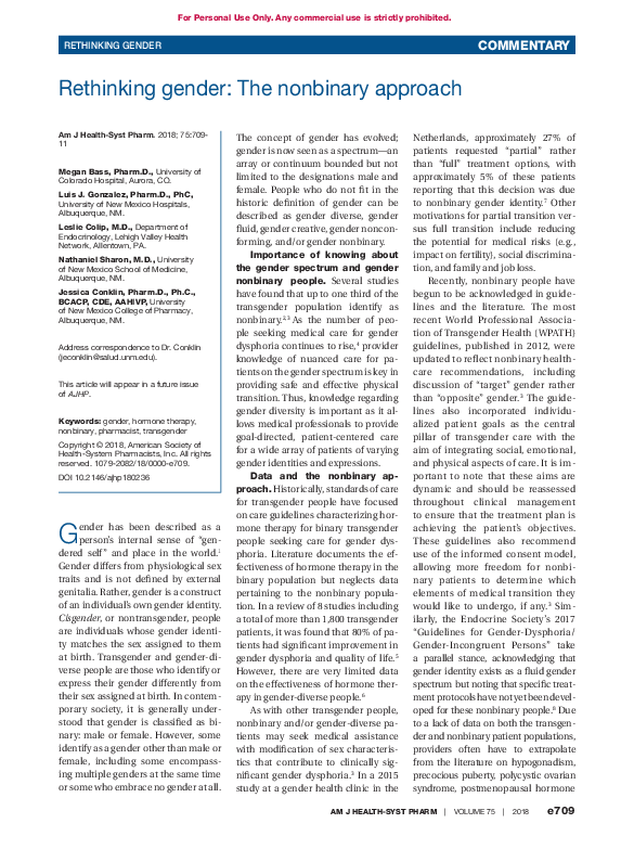 (PDF) Rethinking gender: The nonbinary approach