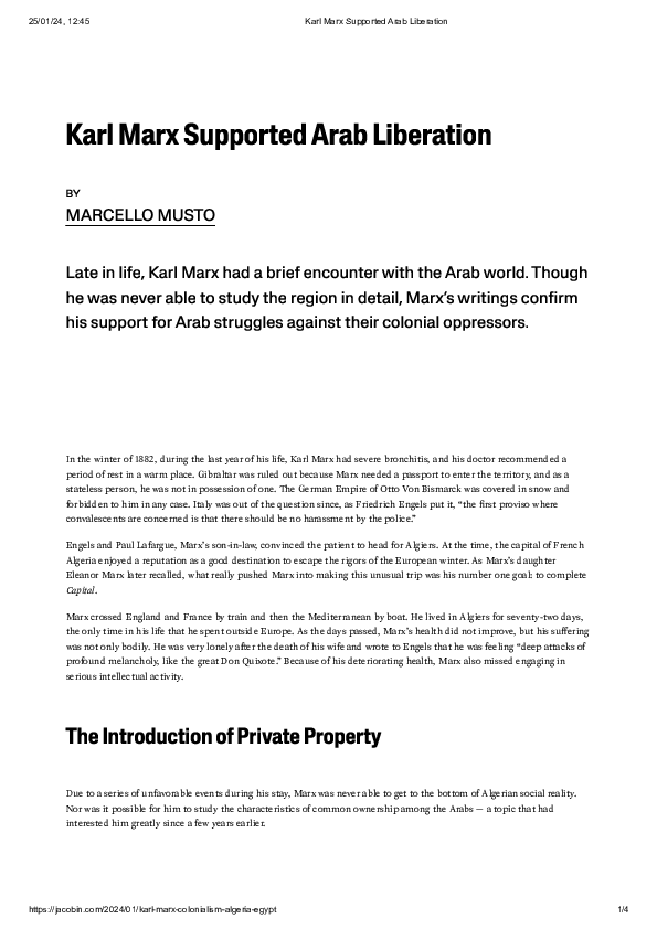 (PDF) Karl Marx Supported Arab Liberation