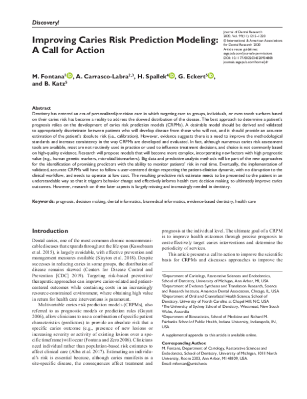 (PDF) Improving Caries Risk Prediction Modeling: A Call for Action