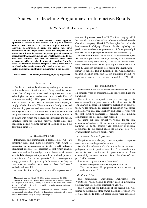 (PDF) Analysis of Teaching Programmes for Interactive Boards