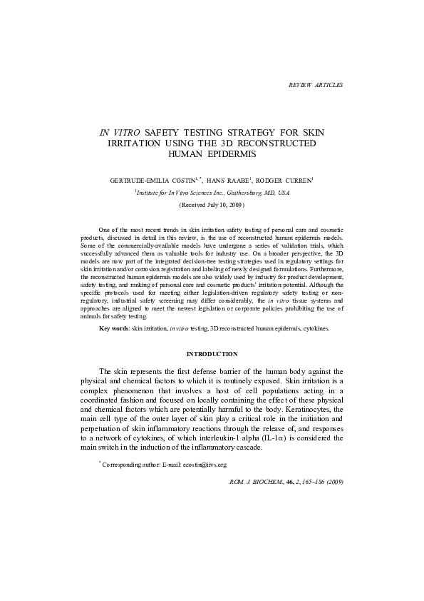 (PDF) In Vitro Safety Testing Strategy for Skin Irritation Using the 3D ...