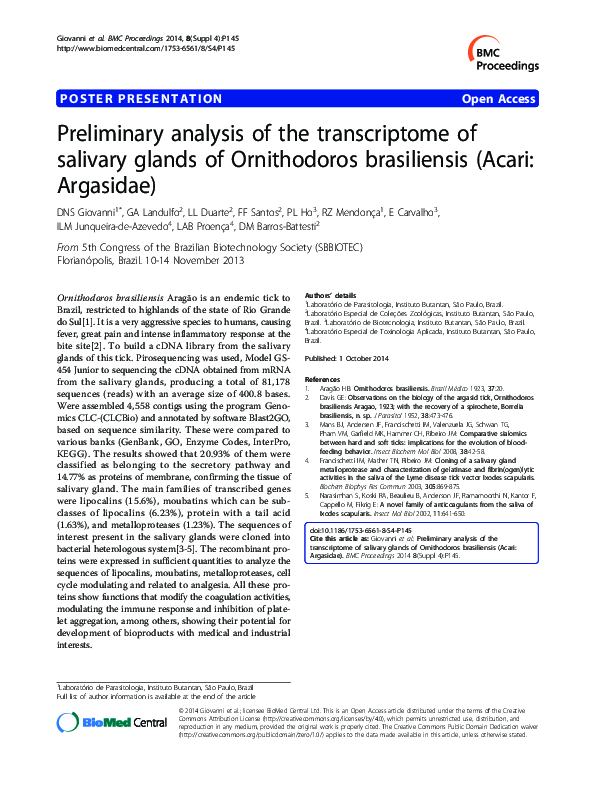 (PDF) Preliminary analysis of the transcriptome of salivary glands of ...