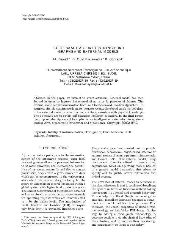 (PDF) Fdi of Smart Actuators Using Bond Graphs and External Models