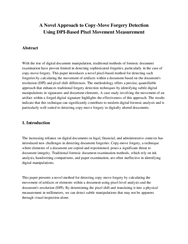 (PDF) A Novel Approach to Copy-Move Forgery Detection Using DPI-Based Pixel Movement Measurement