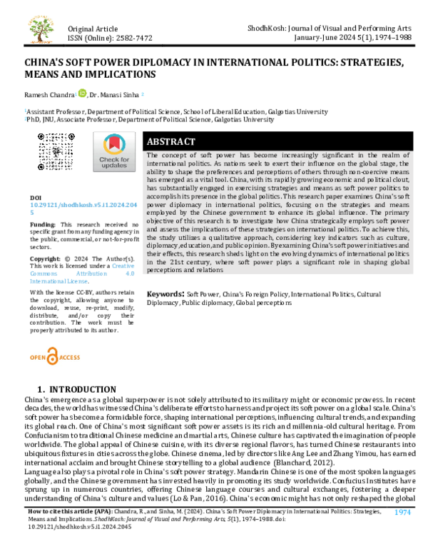 (PDF) CHINA'S SOFT POWER DIPLOMACY IN INTERNATIONAL POLITICS ...