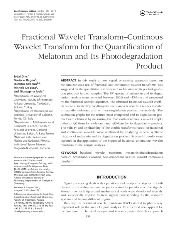 Pdf Fractional Wavelet Transform Continous Wavelet Transform For The Quantification Of