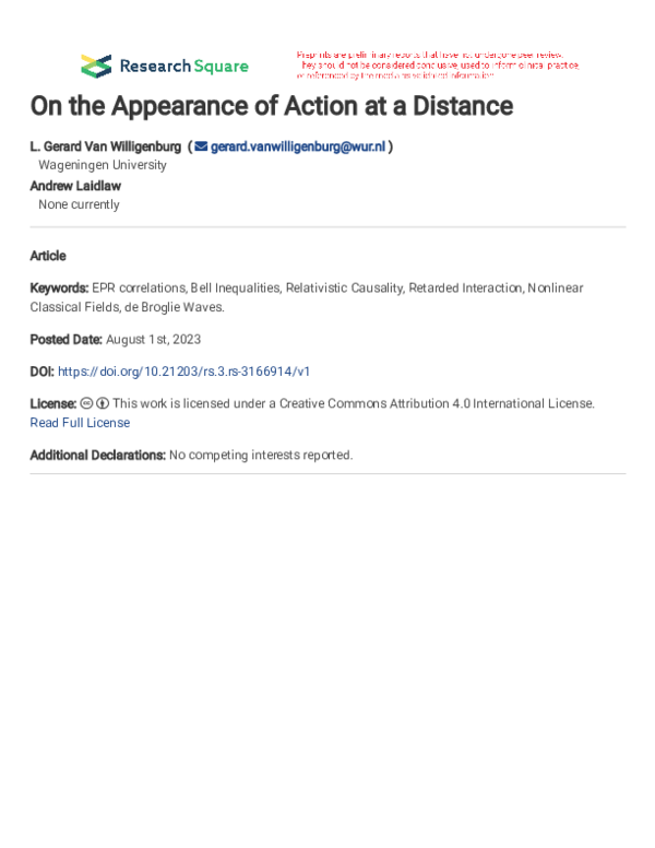 (PDF) On the Appearance of Action at a Distance