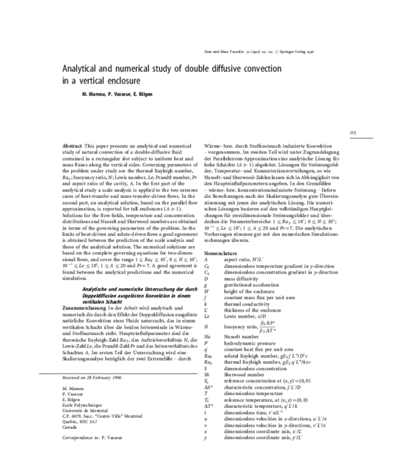 (PDF) Analytical and numerical study of double diffusive convection in a vertical enclosure