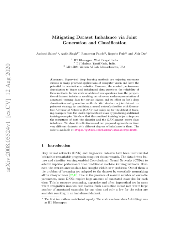 (PDF) Mitigating Dataset Imbalance via Joint Generation and Classification
