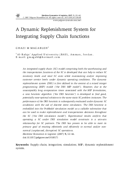 (PDF) A dynamic replenishment system for integrating supply chain ...