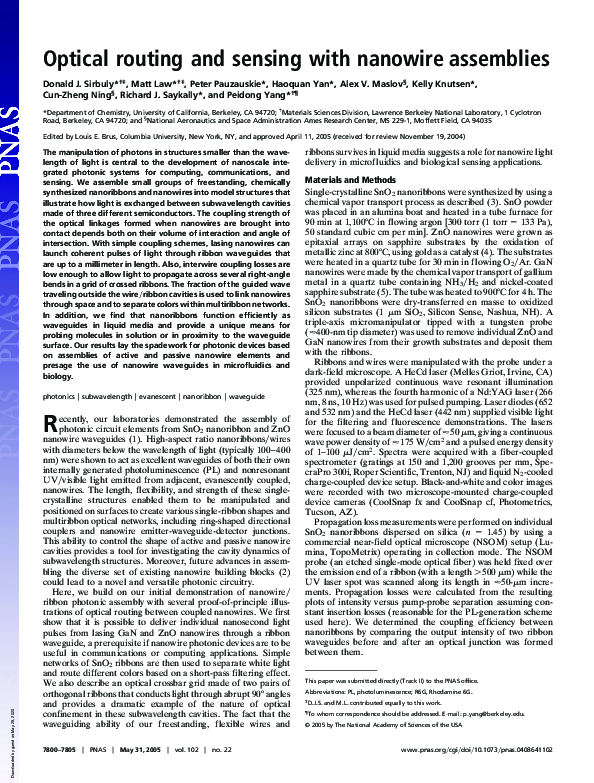 (PDF) Optical routing and sensing with nanowire assemblies