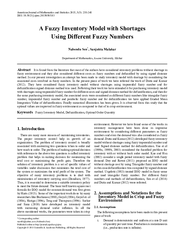 (PDF) A Fuzzy Inventory Model with Shortages Using Different Fuzzy Numbers