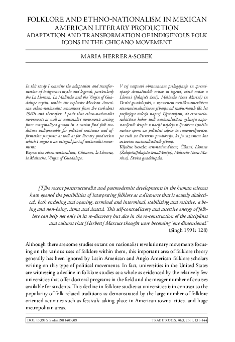 (PDF) FOLKLORE AND ETHNO-NATIONALISM IN MEXICAN AMERICAN LITERARY PRODUCTION. ADAPTATION AND ...
