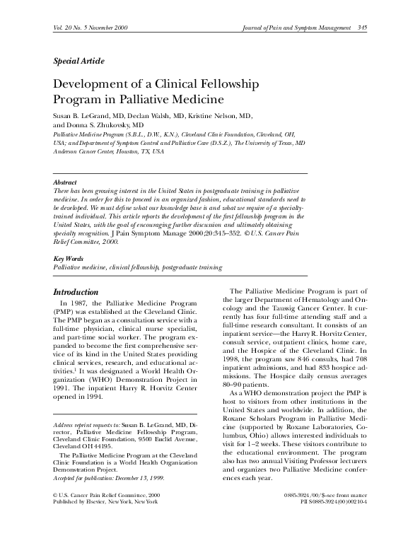 (PDF) Development of a Clinical Fellowship Program in Palliative Medicine
