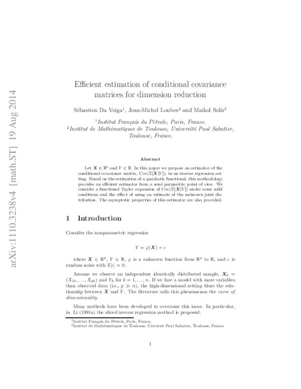 (PDF) Efficient estimation of conditional covariance matrices for dimension reduction