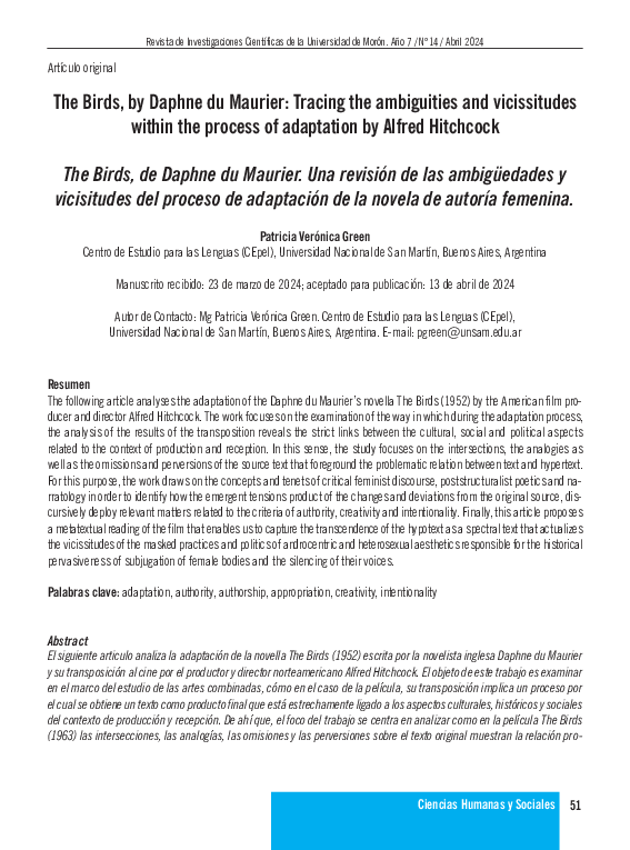 (PDF) The Birds, by Daphne du Maurier: Tracing the ambiguities and ...