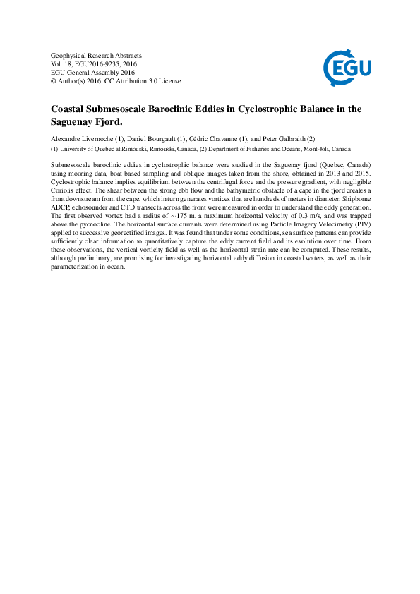 (PDF) Coastal Submesoscale Baroclinic Eddies in Cyclostrophic Balance ...