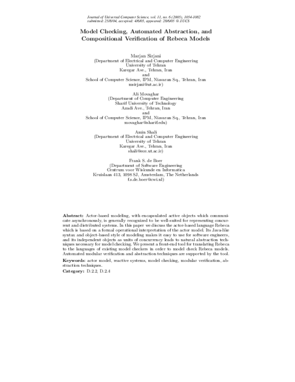 (PDF) Model Checking, Automated Abstraction, and Compositional Verification of Rebeca Models ...