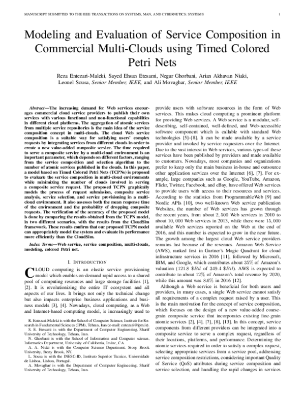 (PDF) Modeling and Evaluation of Service Composition in Commercial Multiclouds Using Timed ...