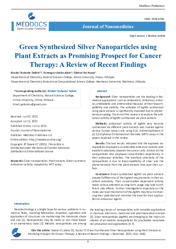 (PDF) Green Synthesized Silver Nanoparticles using Plant Extracts as Promising Prospect for ...
