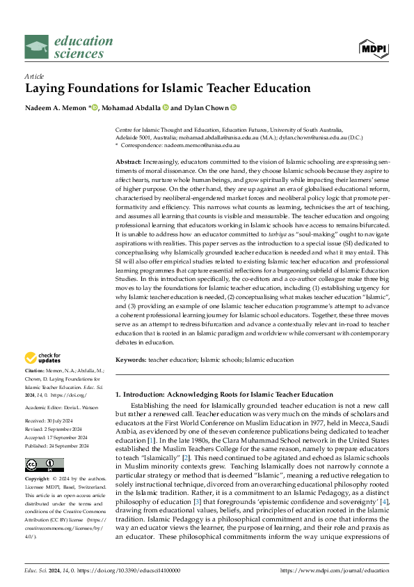 (PDF) Laying Foundations for Islamic Teacher Education