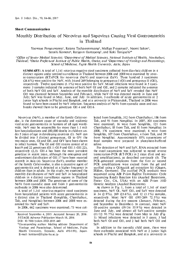 (PDF) Monthly Distribution of Norovirus and Sapovirus Causing Viral ...