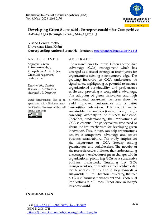 (PDF) Developing Green Sustainable Entrepreneurship for Competitive Advantages through Green ...