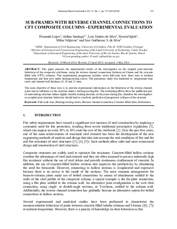 (PDF) Sub-Frames with Reverse Channel Connections to CFT Composite Columns –Experimental Evaluation