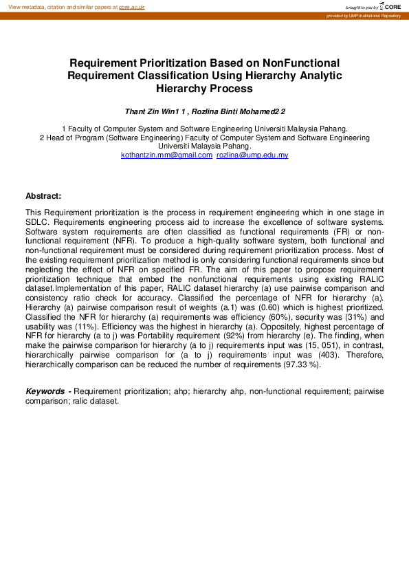 (PDF) Requirement prioritization based on non-functional requirement classification using ...