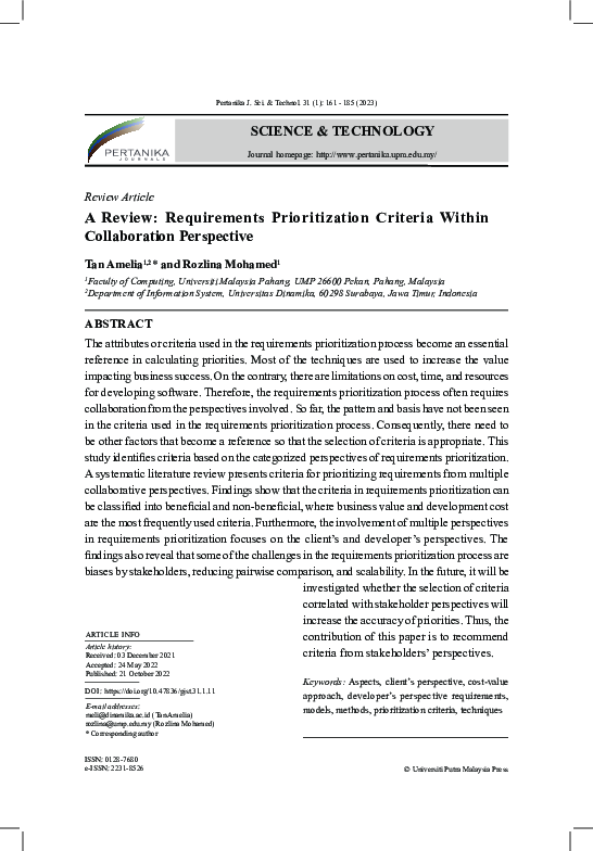 (PDF) A Review: Requirements Prioritization Criteria Within Collaboration Perspective